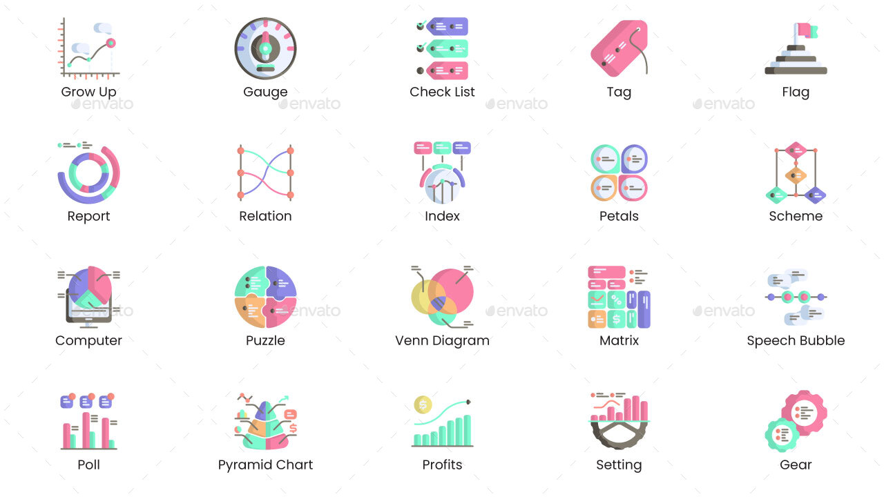 Infographic and Chart Flat Icons, Icons | GraphicRiver